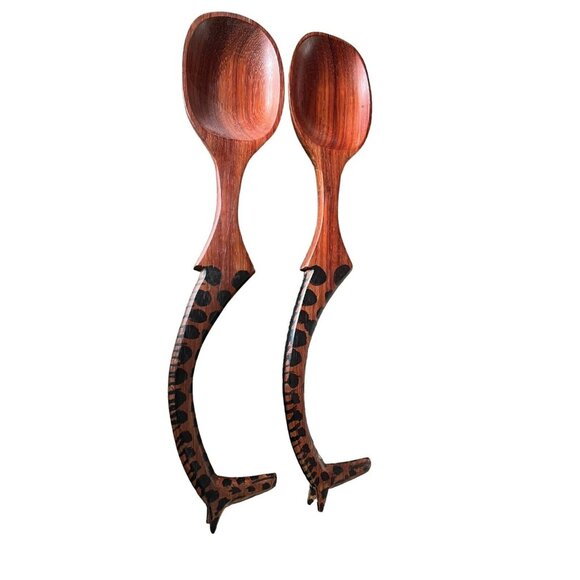 Kitchen | Hand Carved Wood African Giraffe Serving Spoons Utensil Set ...